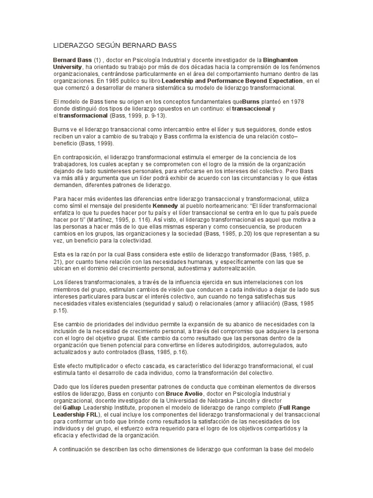 Liderazgo Según Bernard Bass Imprimir | Descargar gratis PDF ...