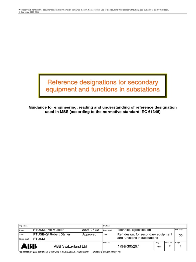 Abb - Reference Designations For Equipment and Functions in Substations ...