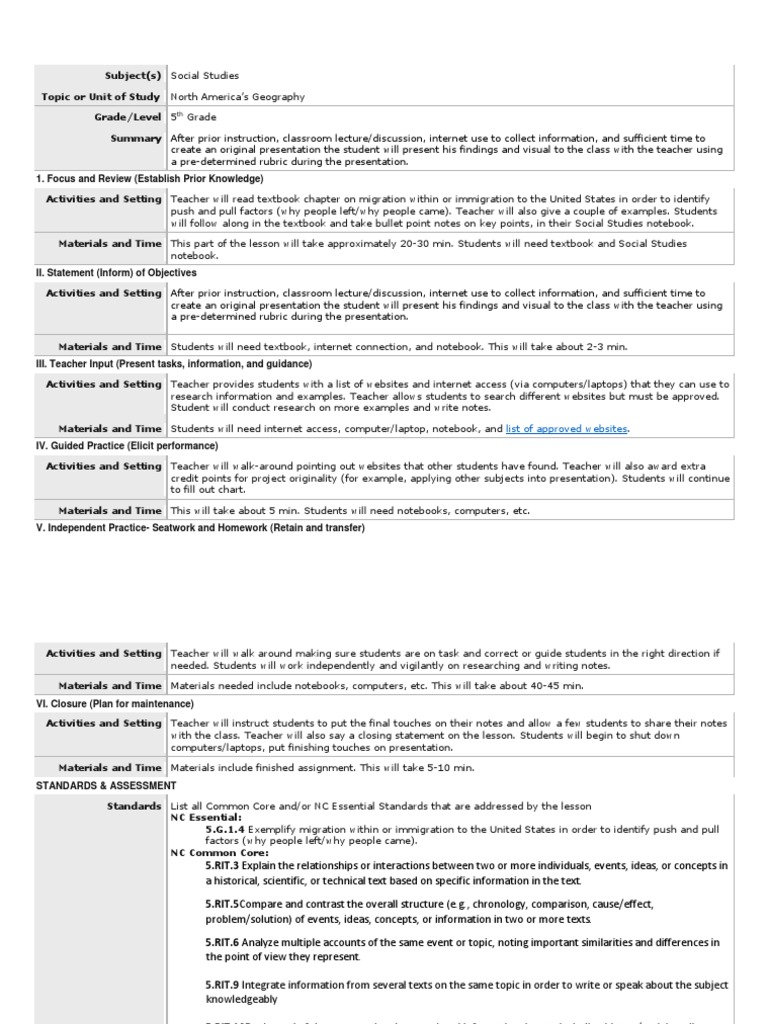 5th Grade North America Geography Lesson | PDF | Lesson Plan | Laptop