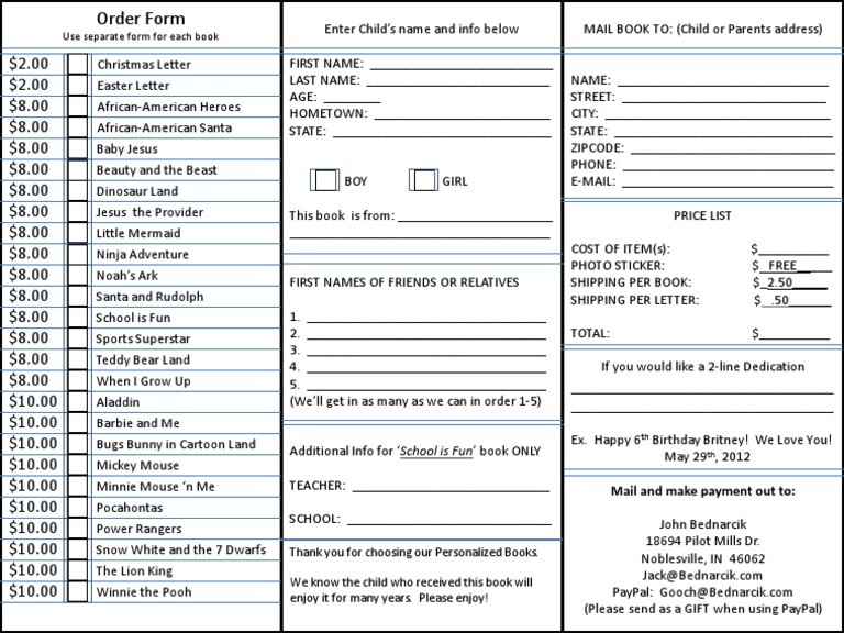Personalized Children's Book Order Form | PDF