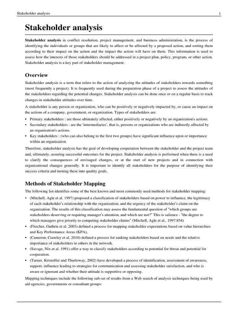 Stakeholder Analysis | PDF | Stakeholder (Corporate) | Attitude ...