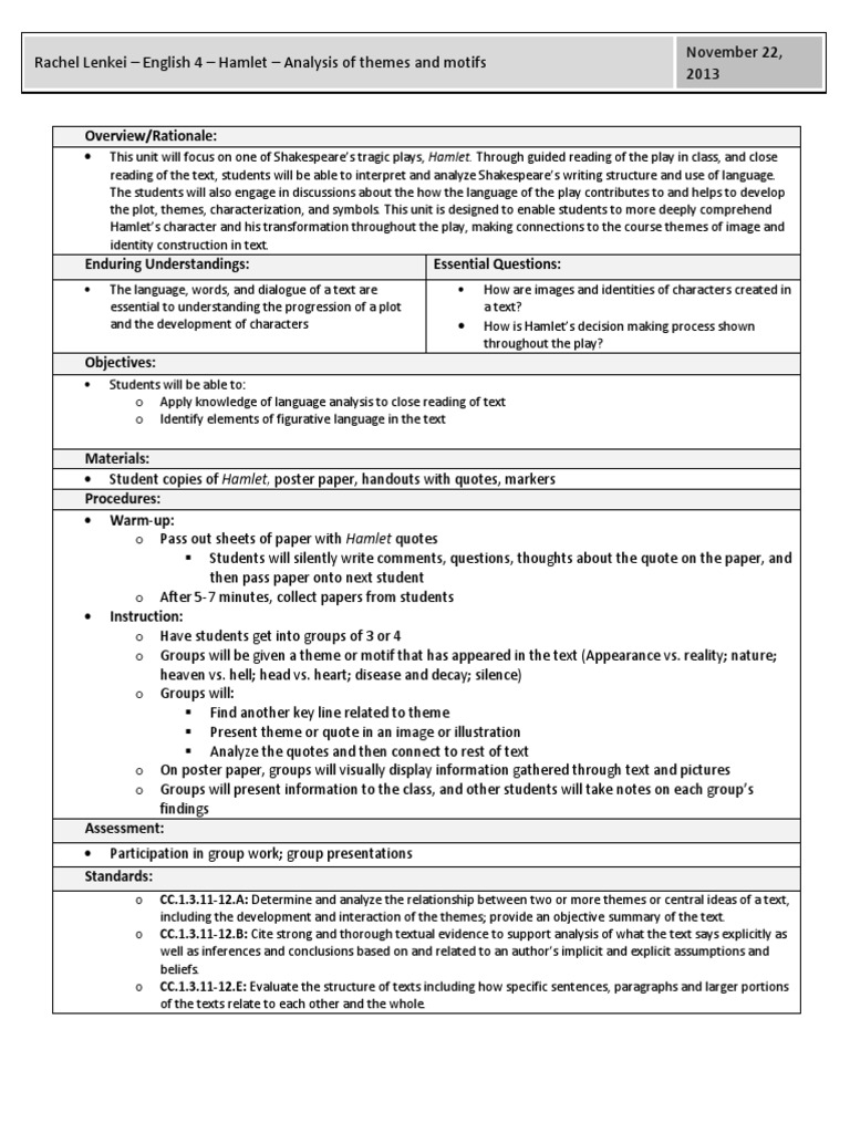 Hamlet Act 1 Review | PDF | Hamlet | Reading (Process)