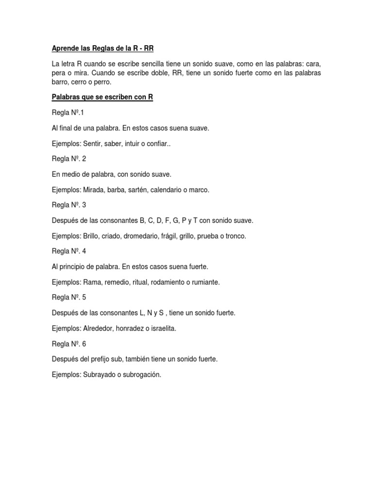 Aprende Las Reglas Básicas de La R y RR | PDF