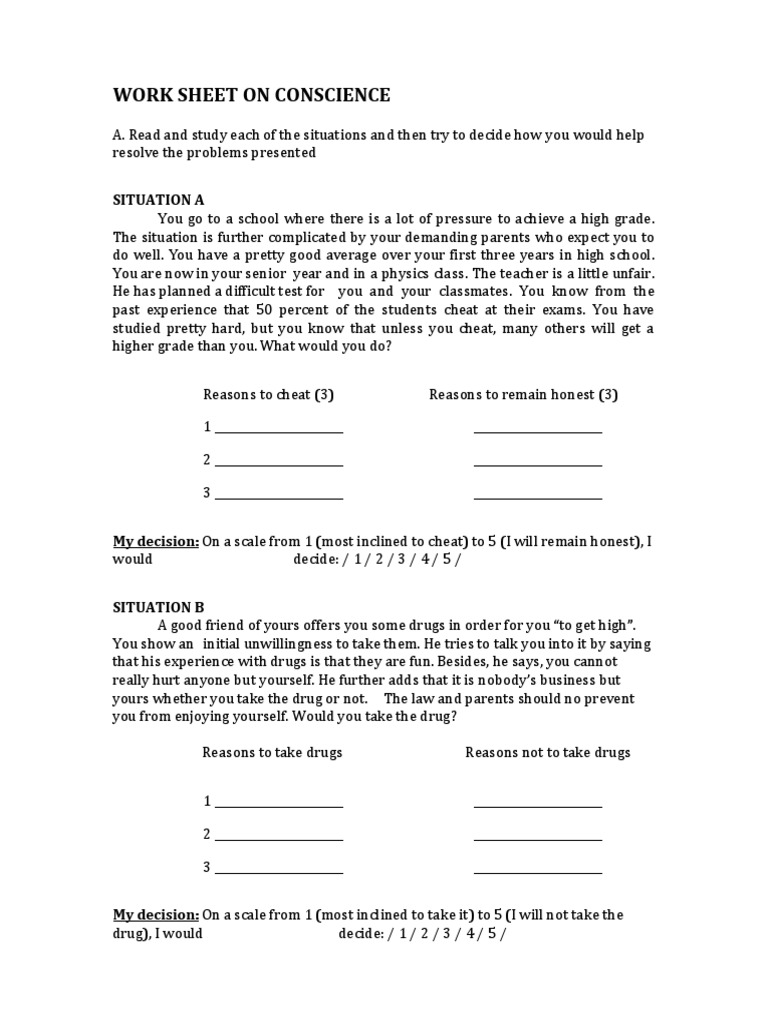 Conscience Decision-Making Worksheet | PDF | Conscience | Test (Assessment)