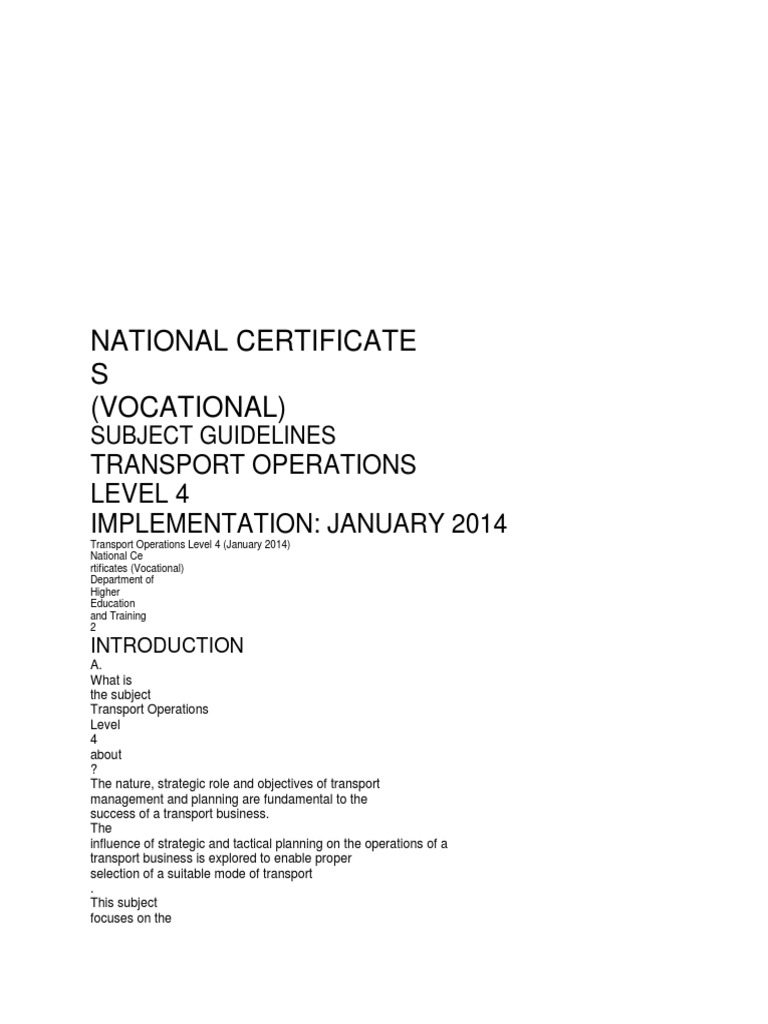 National Certificate | PDF | Transport | Strategic Management