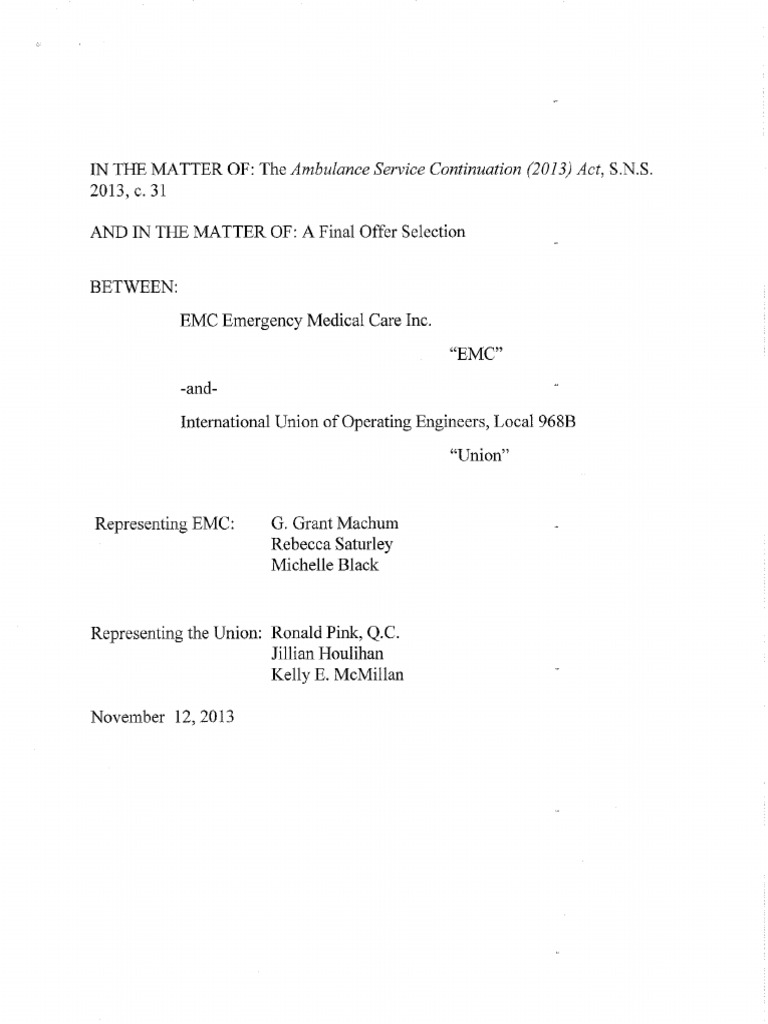 Final Offer Selection - Nova Scotia Paramedics Contract | PDF