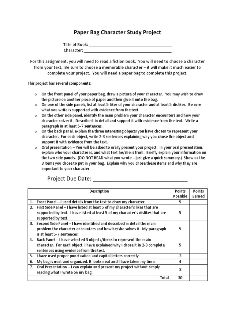 Paper Bag Character Project Guide | PDF