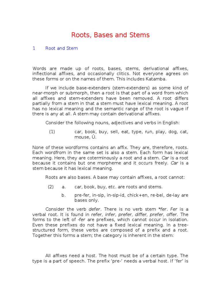 Roots, Bases and Stems | PDF | Lexicon | Grammatical Number