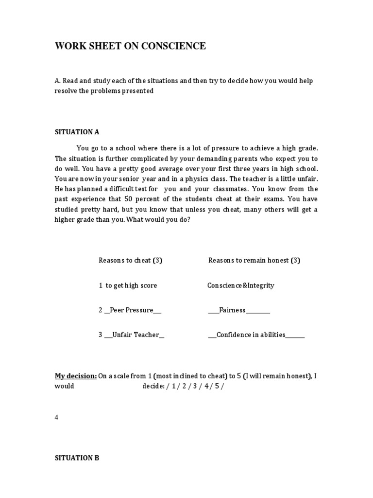 Work Sheet On Conscience | PDF | Conscience | Test (Assessment)