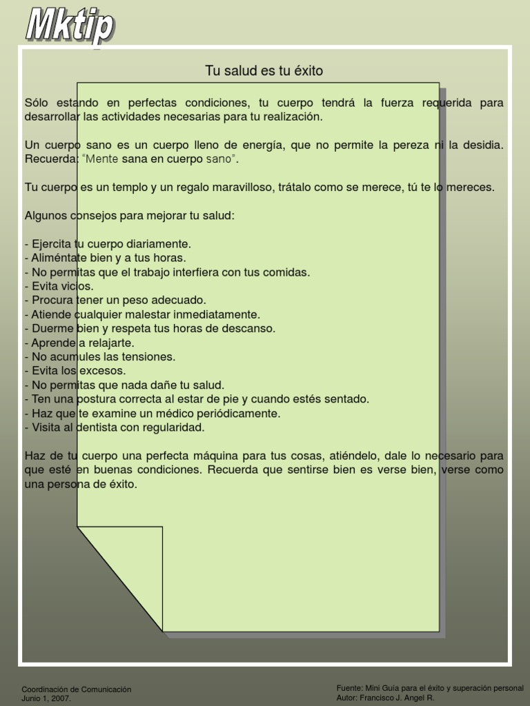Tu Salud Es Tu Exito | PDF | Salud y bienestar | Estilo de vida