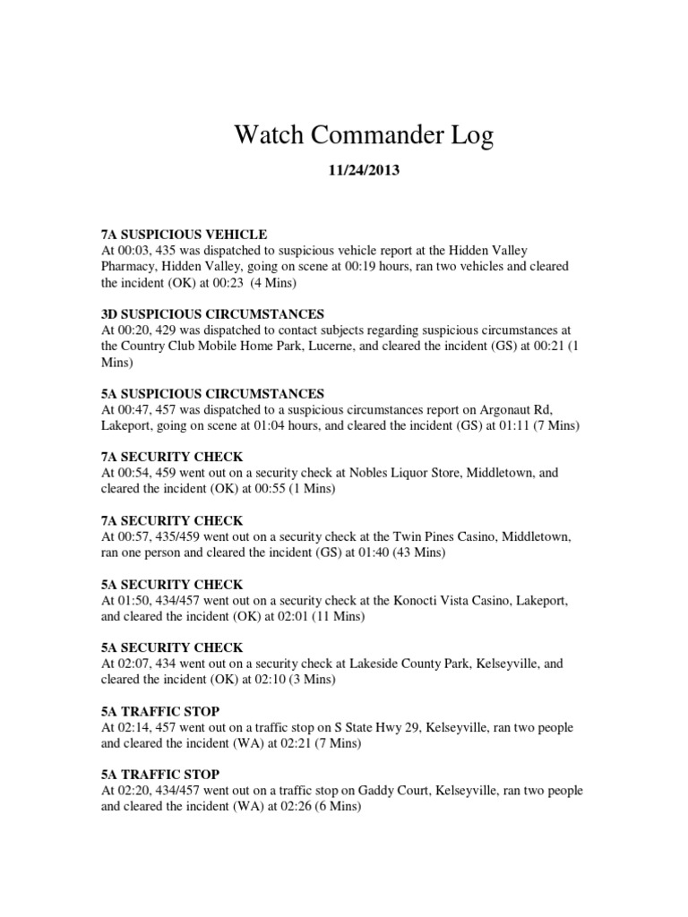 Lake County Sheriff's Watch Commander Logs | PDF | Traffic | Transport ...