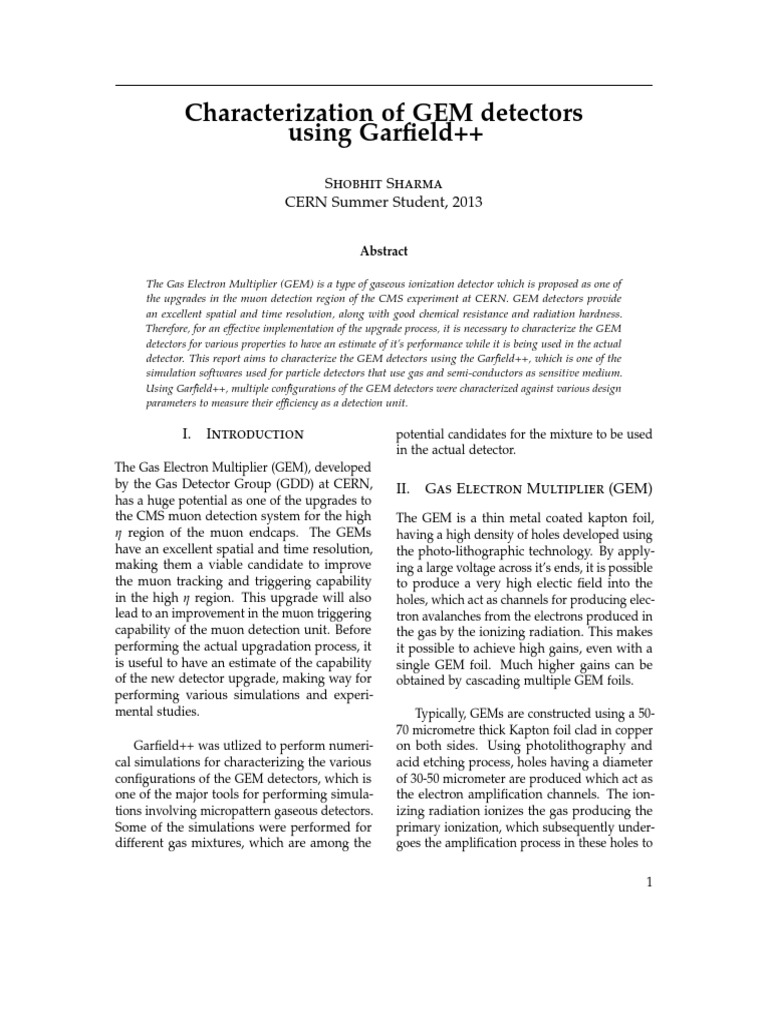 Characterization of GEM Detectors Using Garfield++ | PDF | Chemistry | Experimental Physics