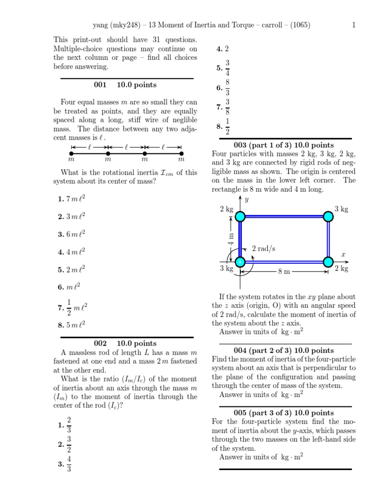 13 Moment of Inertia and Torque-Problems | Rotation Around A Fixed Axis ...