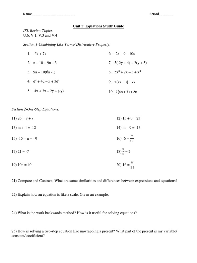 Equations Study Guide and Review | PDF