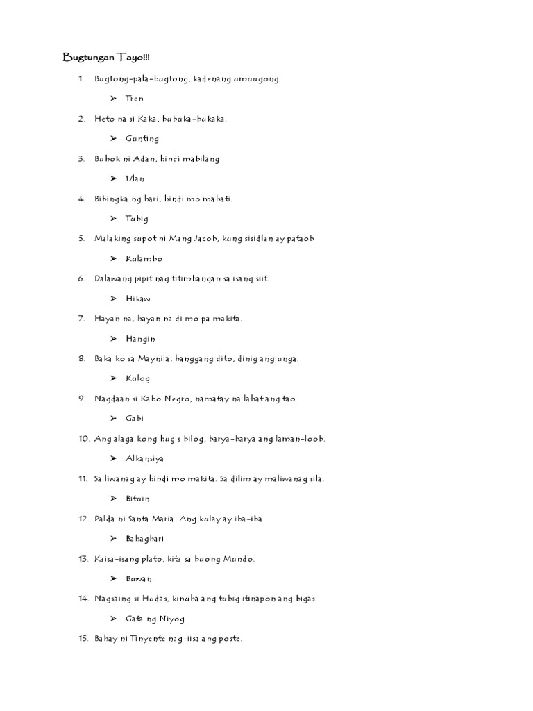 Bugtungan Tayo | PDF