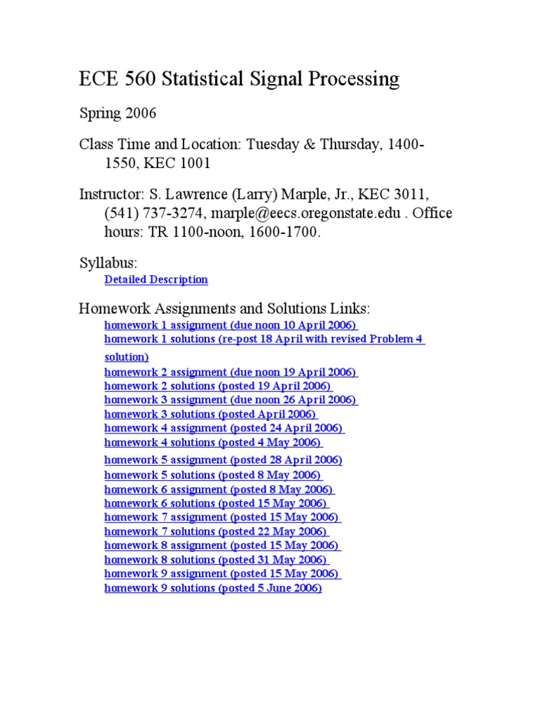ECE 560 Statistical Signal Processing | PDF | Homework | Learning Methods
