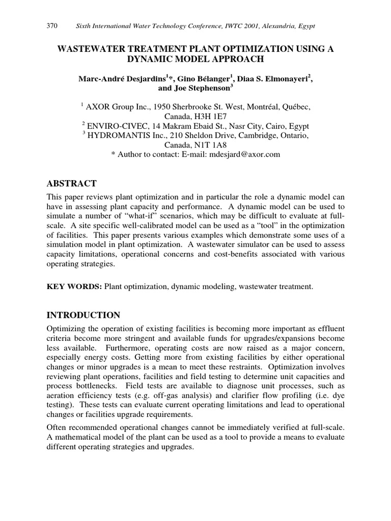 Desjardins Et Al (2004) | PDF | Simulation | Sewage Treatment
