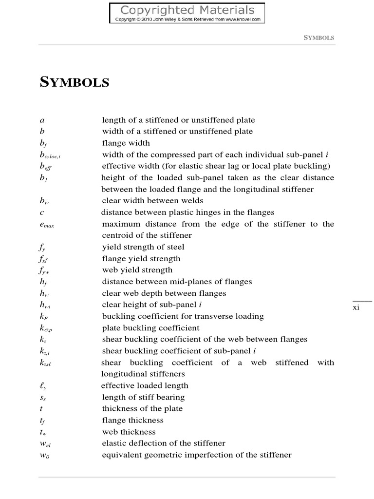 A Comprehensive Glossary of Symbols Used in the Design of Steel ...