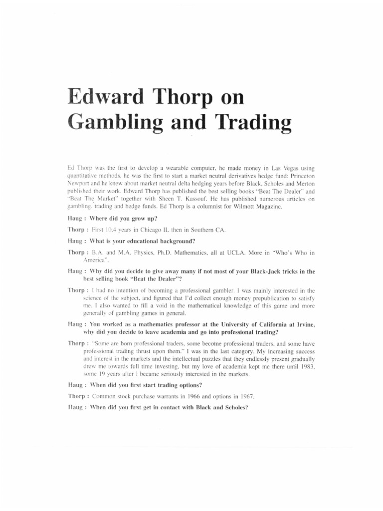 Edward Thorp On Gambling and Trading | PDF