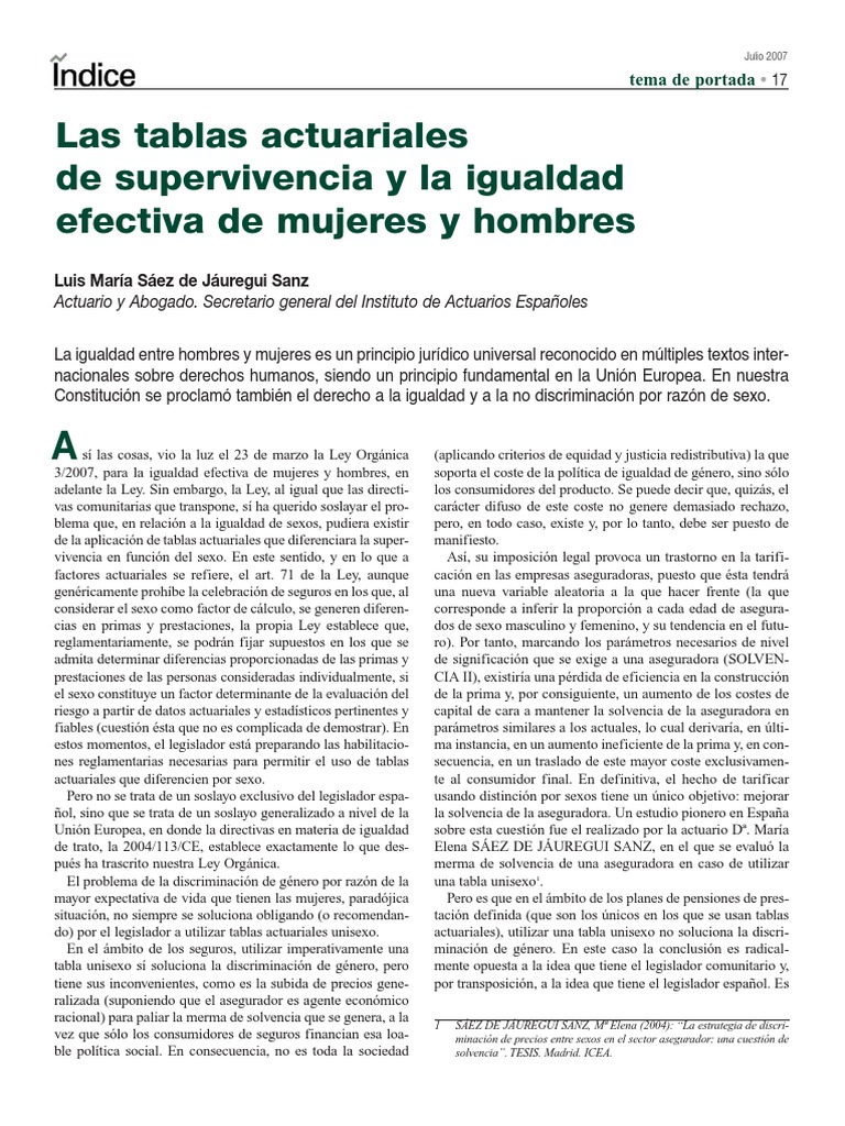 Las Tablas Actuariales PDF | PDF | Actuario | Pensión