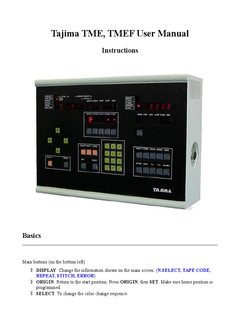 Tajima TME, TMEF User Manual: Instructions | PDF | Computing | Computing And Information Technology