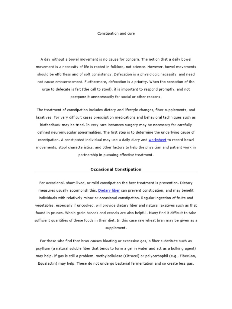 Occasional Constipation: Worksheet | PDF | Dietary Fiber | Diet & Nutrition