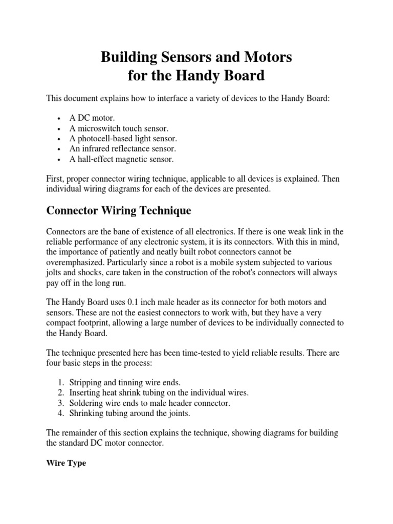Building Sensors and Motors For The Handy Board: Connector Wiring ...