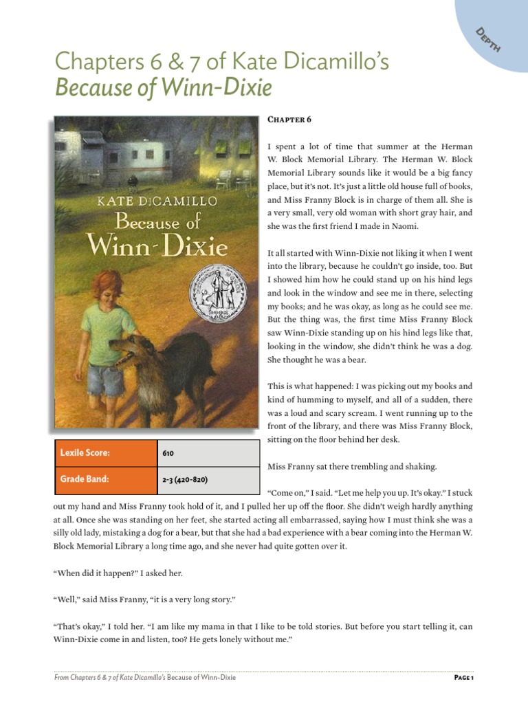 Text Sample Because of Winn Dixie by Kate Dicamillo | PDF | Leisure