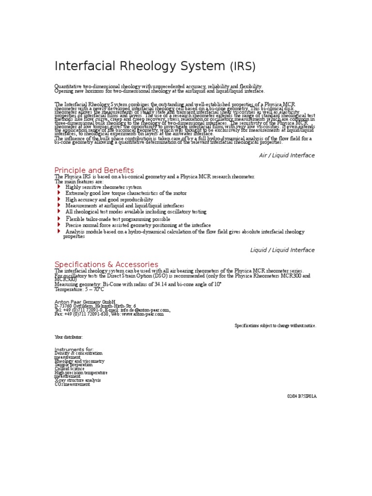 Interfacial Rheology System | PDF | Rheology | Materials Science