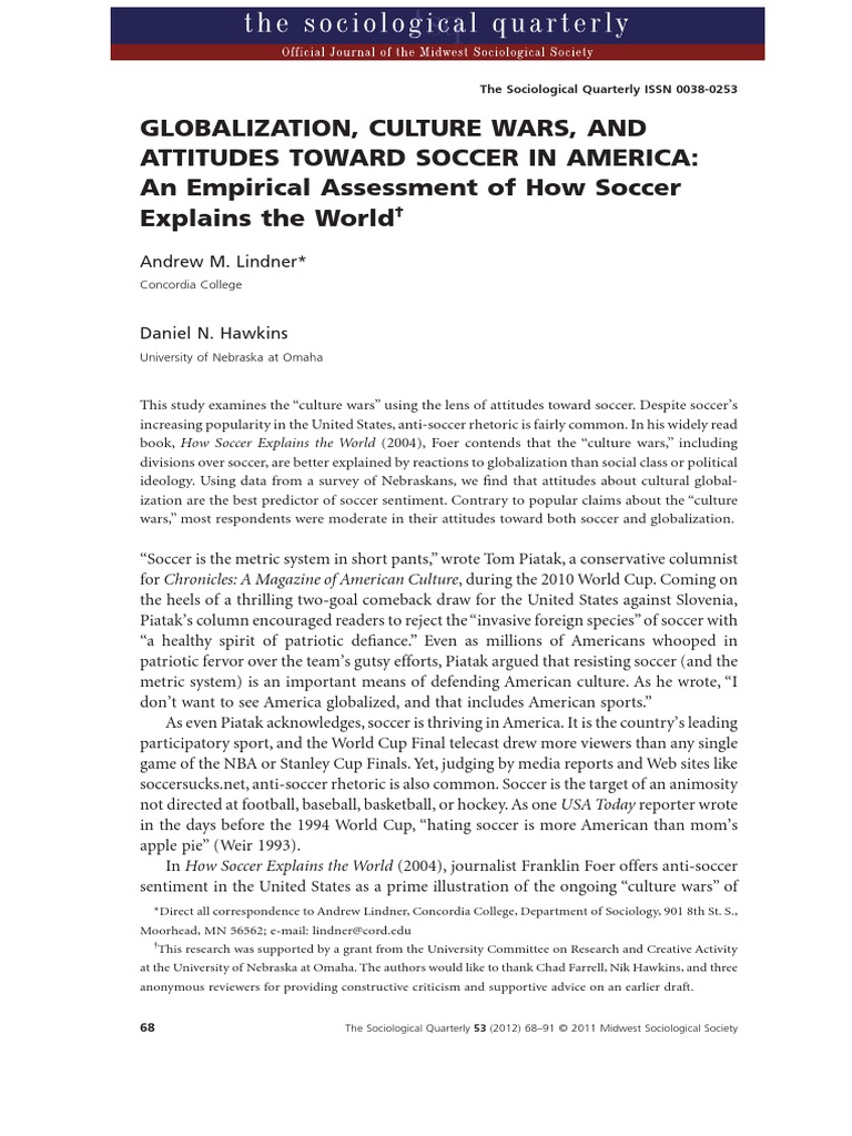 Globalization, Culture Wars, and Attitudes Toward Soccer in America An ...
