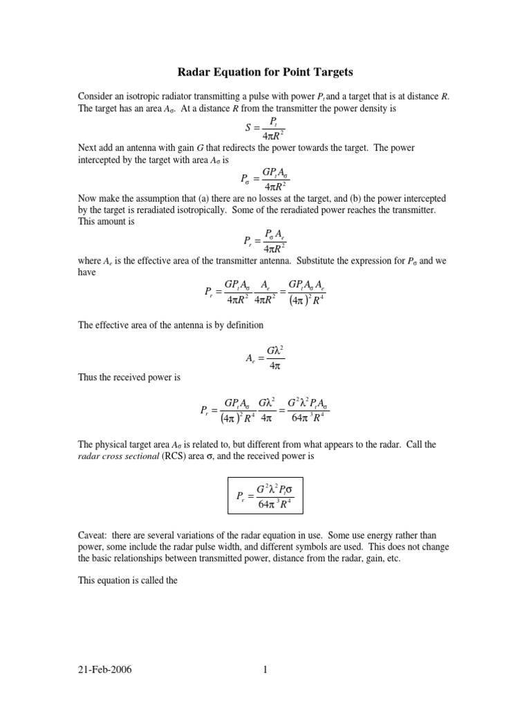 Radar Equation | PDF | Cross Section (Physics) | Wireless