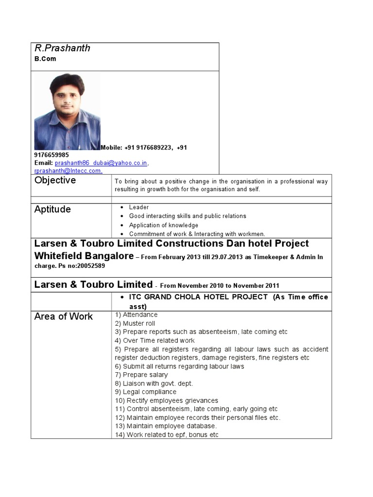 Resume Prashanth Photo | PDF | Human Resource Management | Working ...
