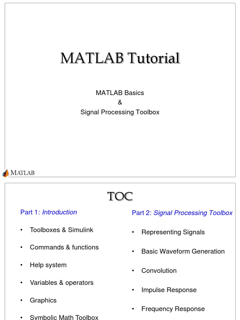 MATLAB Tutorial: MATLAB Basics & Signal Processing Toolbox | Download Free PDF | Matlab | Matrix ...