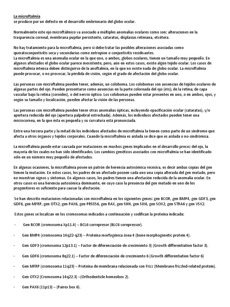 La Microftalmia | PDF | Visión | Oftalmología