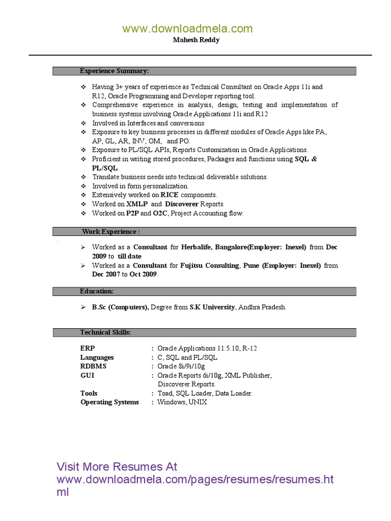 Sample CV of Oracle Apps DBA With 3 Years Experience | PDF | Software ...