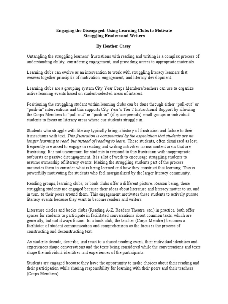 Engaging The Disengaged Reader or Writer | PDF | Reading (Process ...