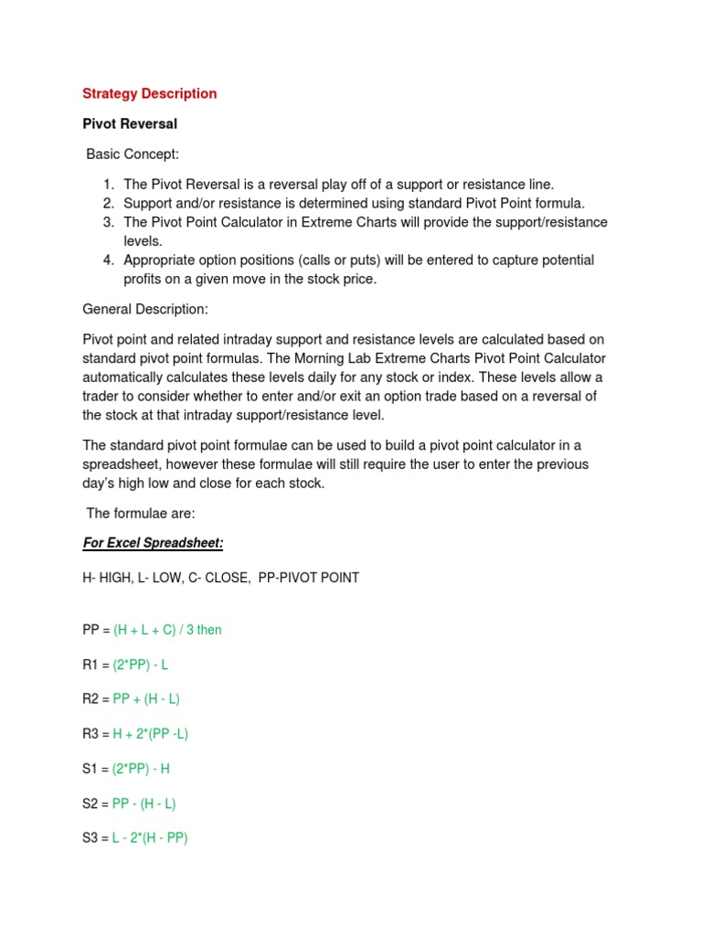 Pivot Reversal: Strategy Description | PDF | Option (Finance ...
