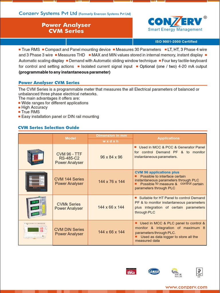 Power Analyser CVM Series: Conzerv Systems PVT LTD | PDF | Ac Power ...
