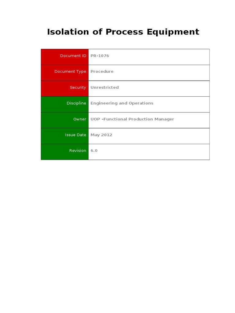 Isolation of Process Equipment Procedure Rev 0 | PDF | Valve | Gas ...