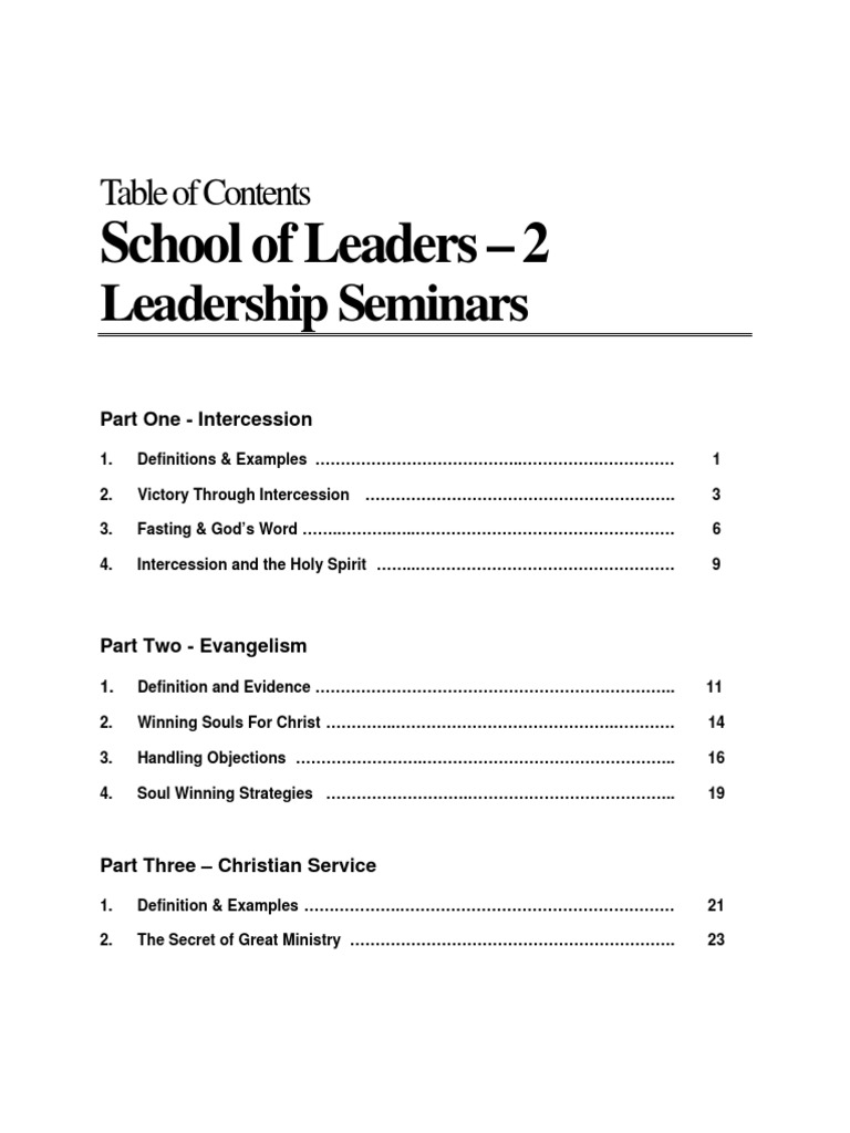 School of Leaders - 2: Leadership Seminars | Download Free PDF | Prayer ...