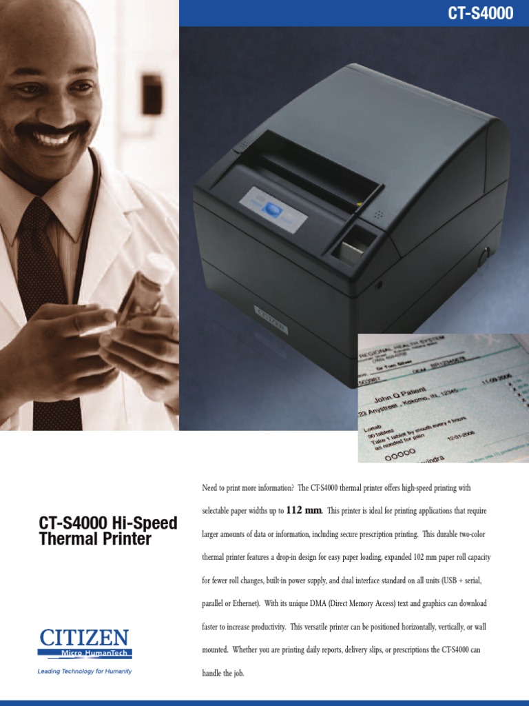 CT S4000 Data Sheet | PDF | Printer (Computing) | Usb