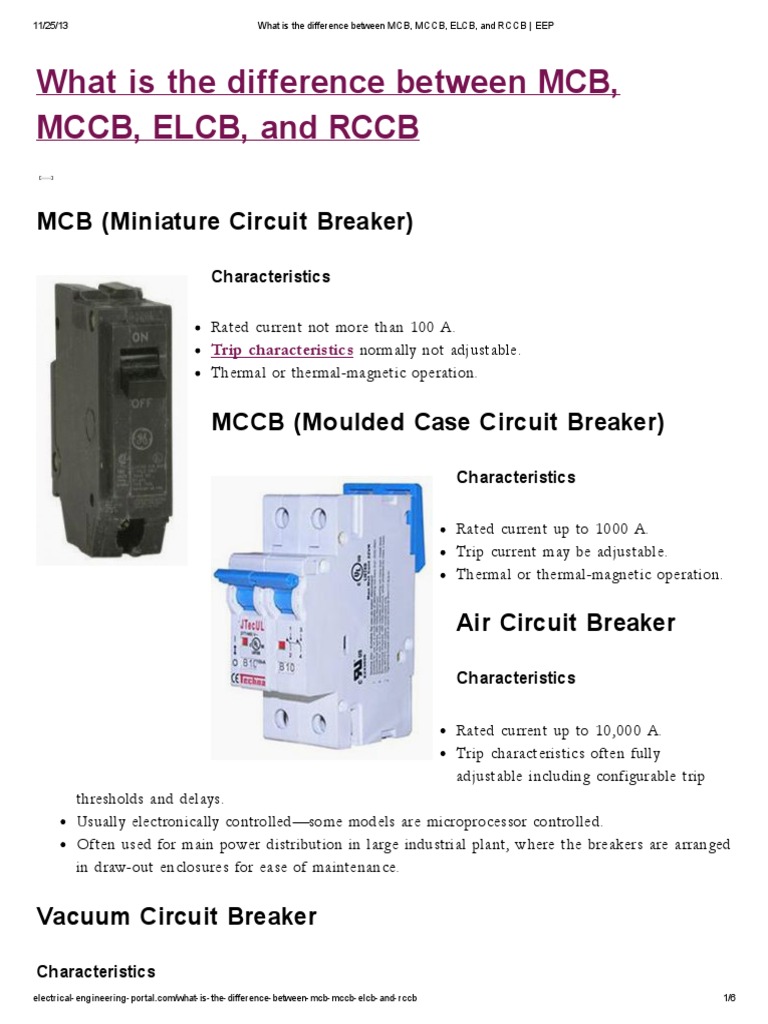 Difference Between MCB, MCCB, ELCB, And RCCB _ EEP | Equipment ...