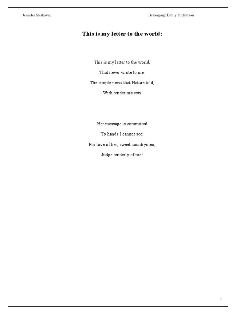 This Is My Letter To The World | PDF | Emily Dickinson | Poetry