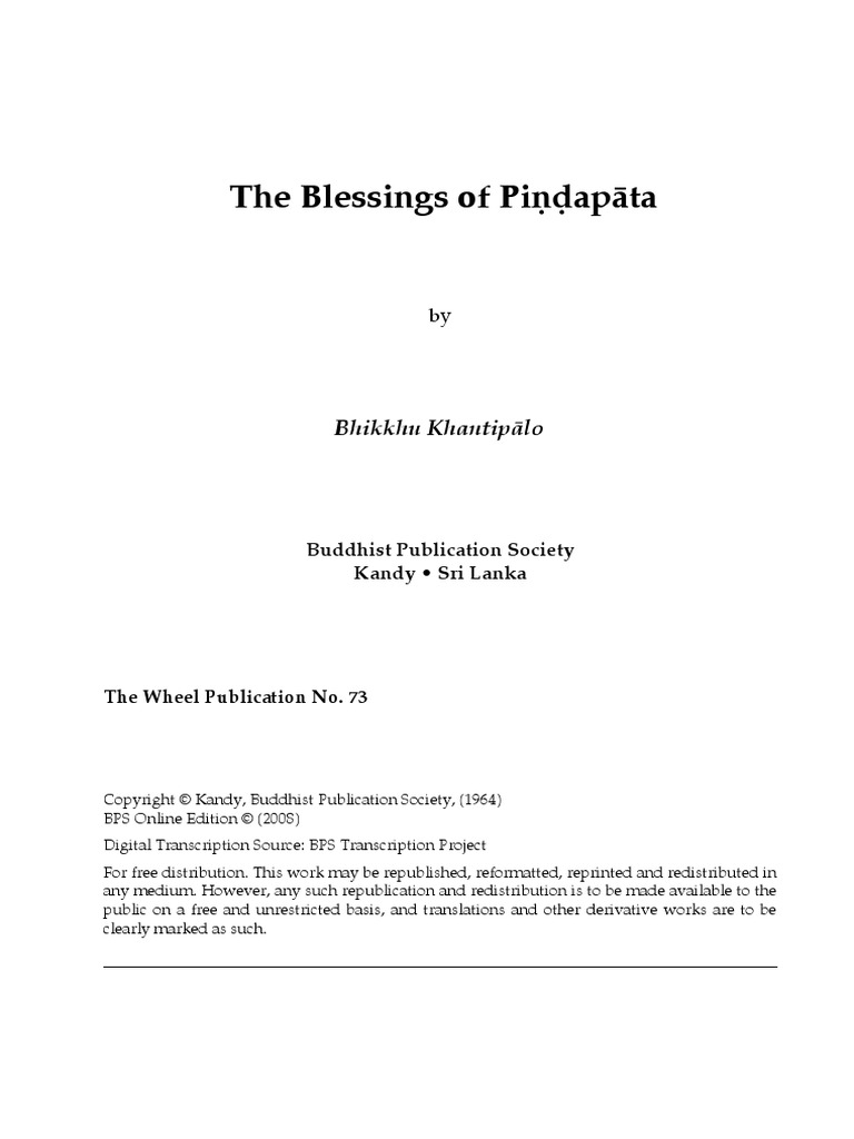 The Blessings of Pindapatta | PDF | Religious Faiths | Indian Religions