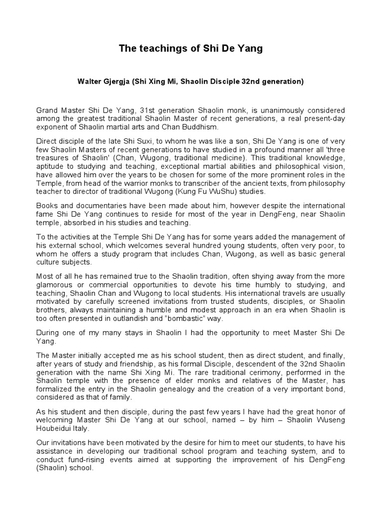 The Teachings of Shi De Yang: Insights into Traditional Shaolin ...