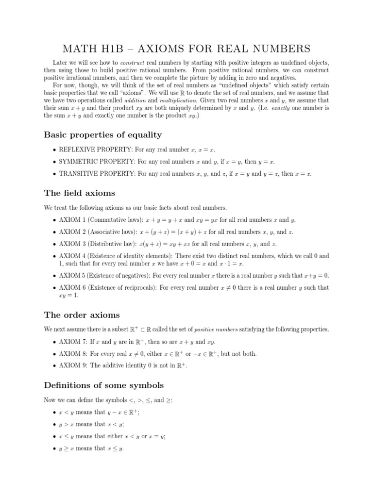 Axioms and Theorems for the Real Number System | PDF | Real Number ...