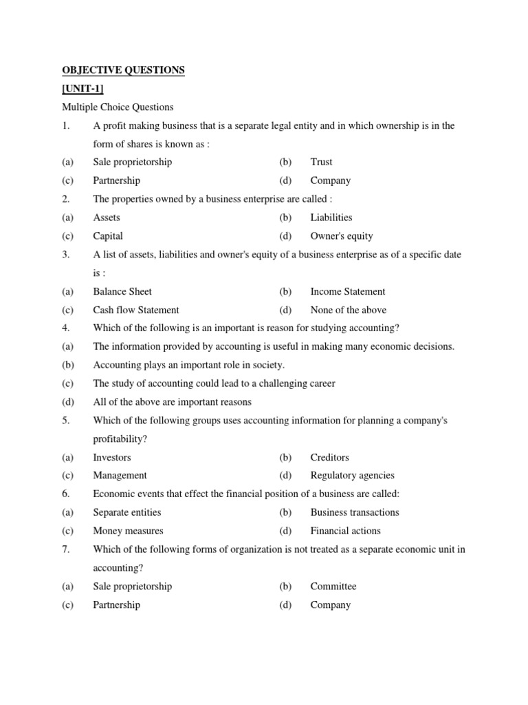 Objective Questions PDF Debits And Credits Expense