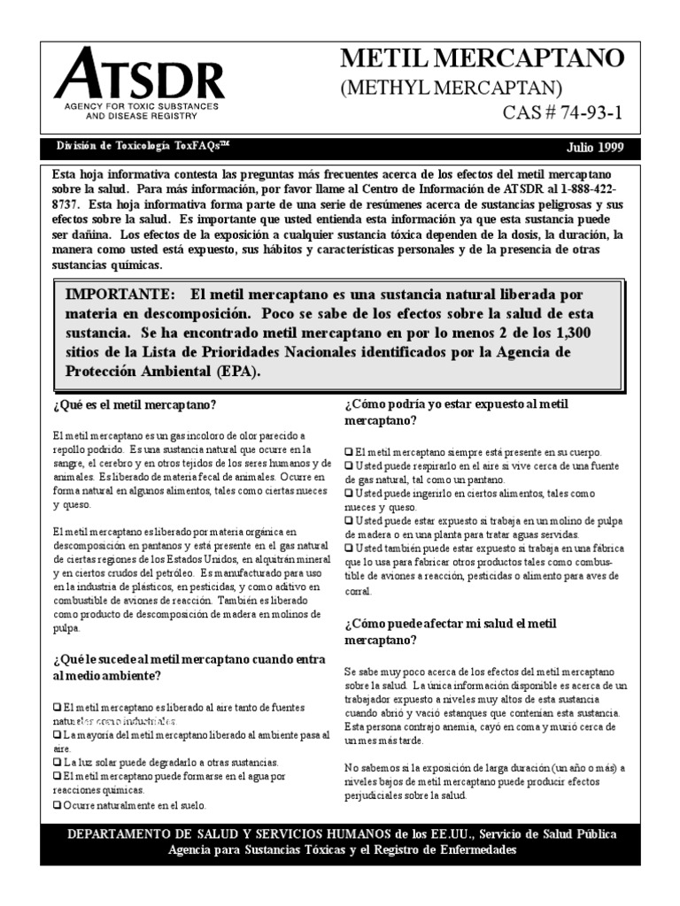 Metil Mercaptano: Riesgos y Exposición | PDF | Toxicidad | Alimentos