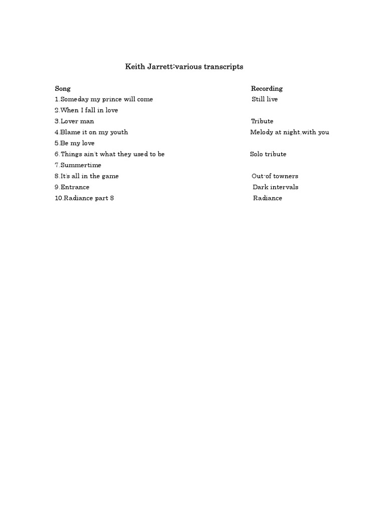 Keith Jarrett Various Transcripts | PDF | Mystery, Thriller & Crime Fiction