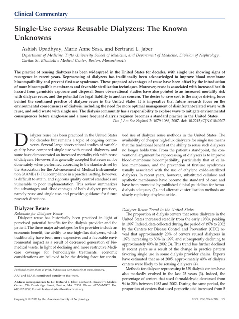 Dialyser Reuse | PDF | Hemodialysis | Dialysis
